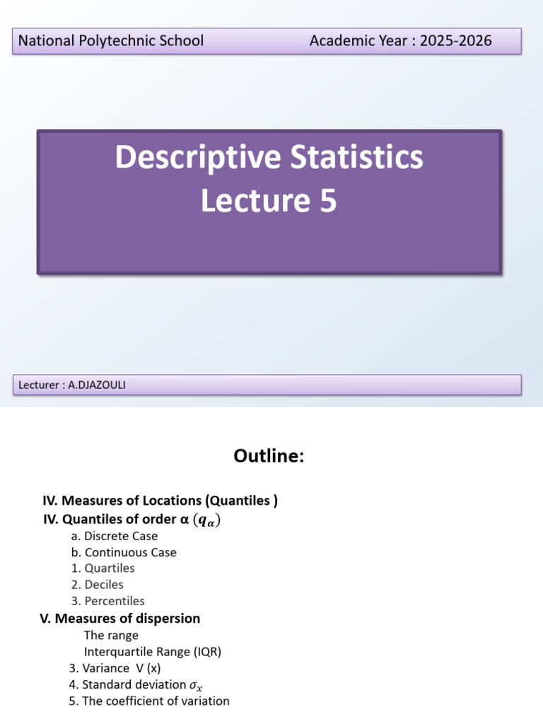 Descriptive Statistics Lecture 5 | PDF | Quantile | Quartile