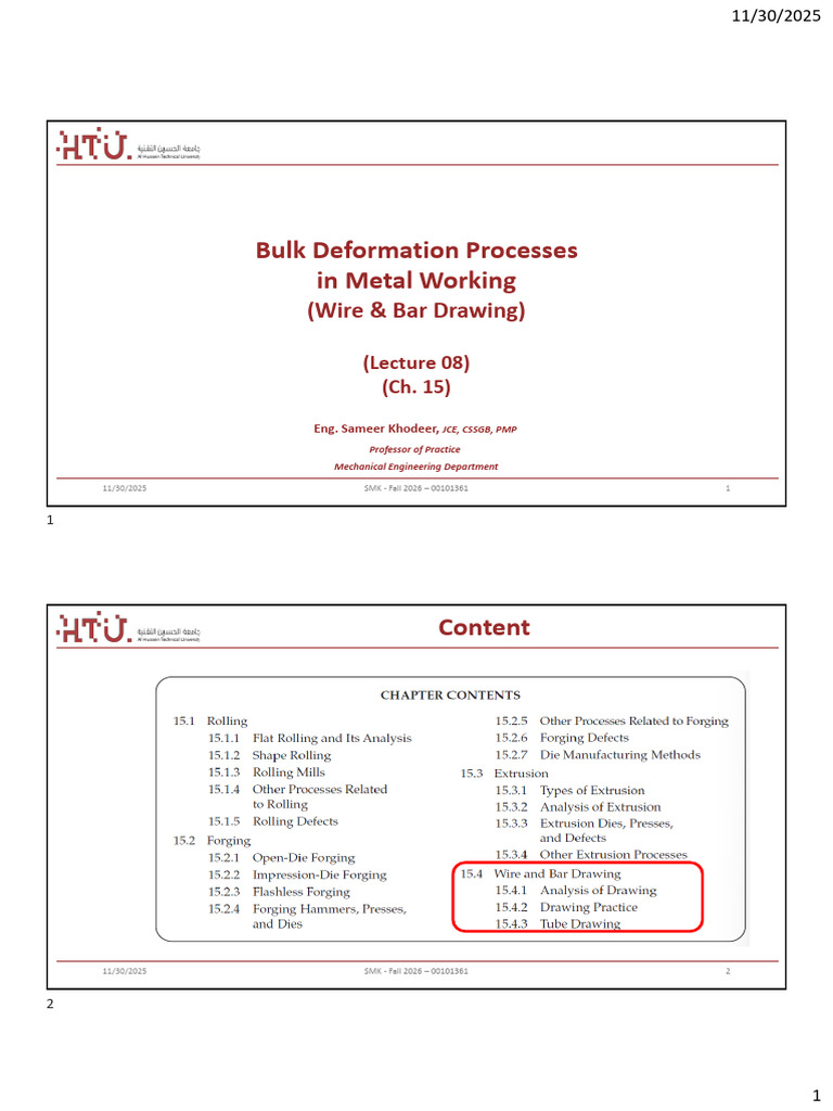 L08 Bulk Deformation Processes (Wire Drawing) | PDF | Deformation ...