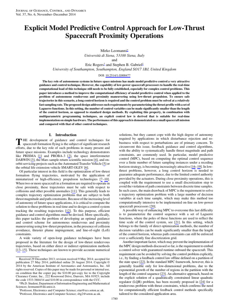 Explicit Model Predictive Control Approach For Low-Thrust Spacecraft ...