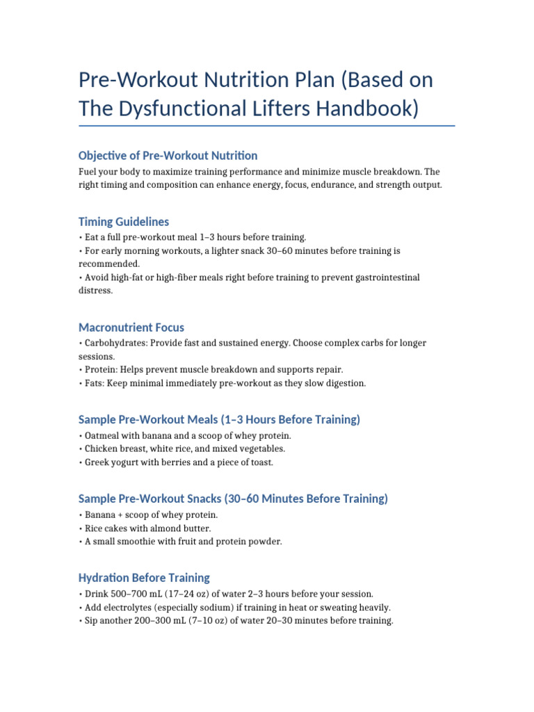 Preworkout Nutrition Plan | PDF