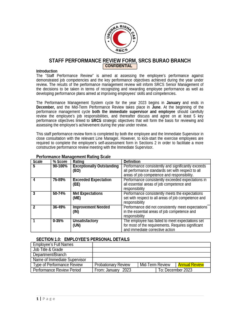 Staff Performance Review Form 2023 | PDF | Knowledge | Integrity