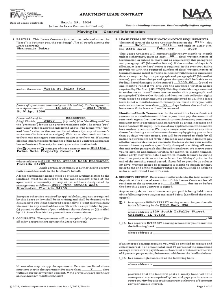 2024 03 Florida Move in Packet Shanearia Baker 15 1508 Print | PDF ...