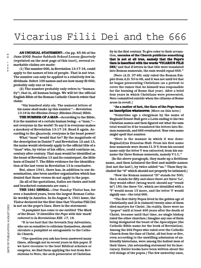 Vicarius Felii Dei | PDF | Pope | Number Of The Beast