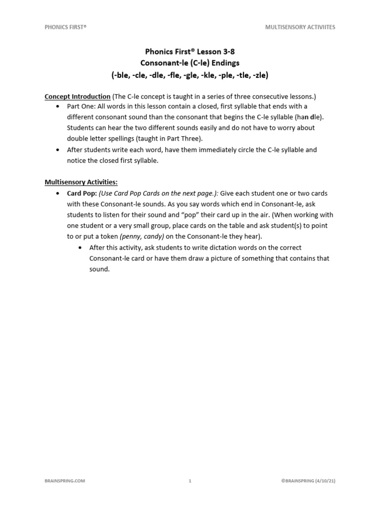 PF_3-08_Consonant-le_Endings | PDF | Phonics | Linguistics