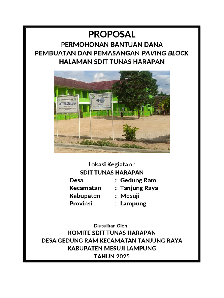 Proposal Paving Block SDIT Tunas Harapan | PDF