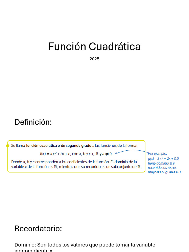 Función Cuadrática: Definición y Ejercicios | PDF | Ecuación cuadrática ...