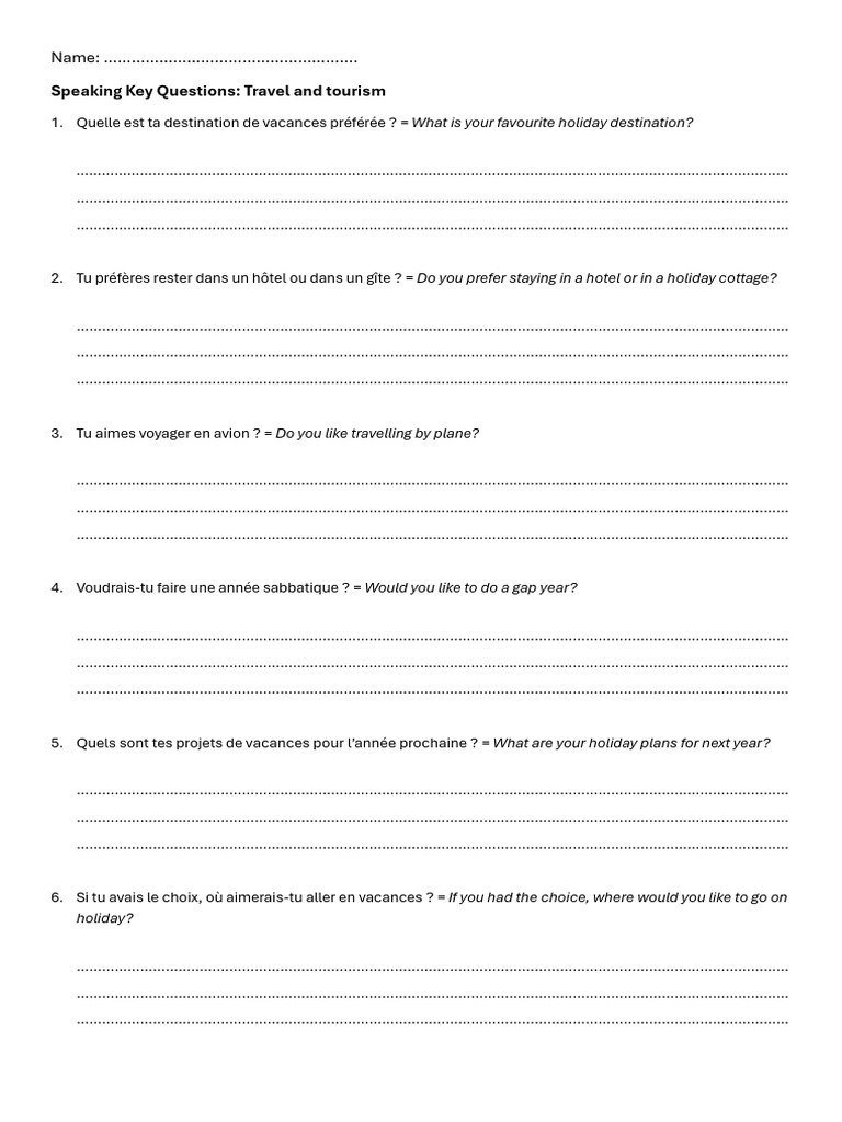 Key Questions on Travel and Tourism | PDF
