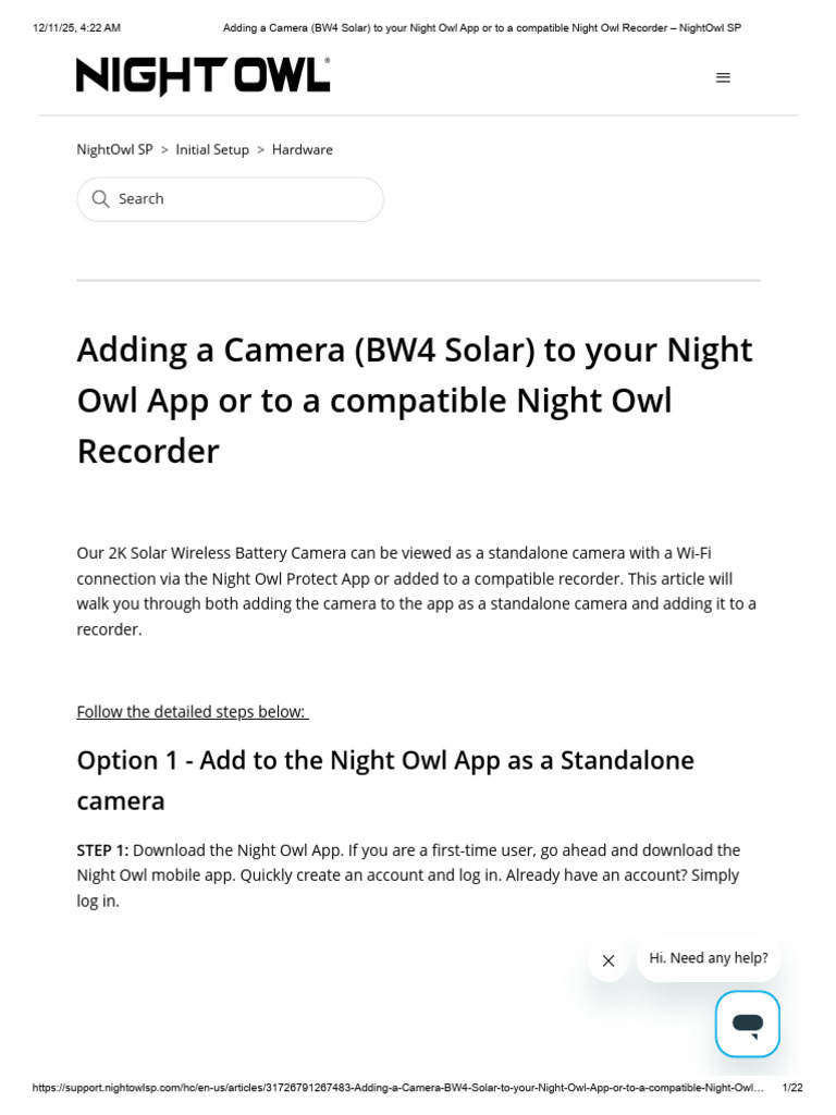 Add BW4 Solar Camera to Night Owl App | PDF | Wi Fi | Mobile App