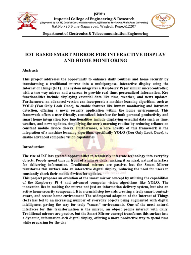 Smart Mirror Using Iot | PDF | Internet Of Things | Computer Security