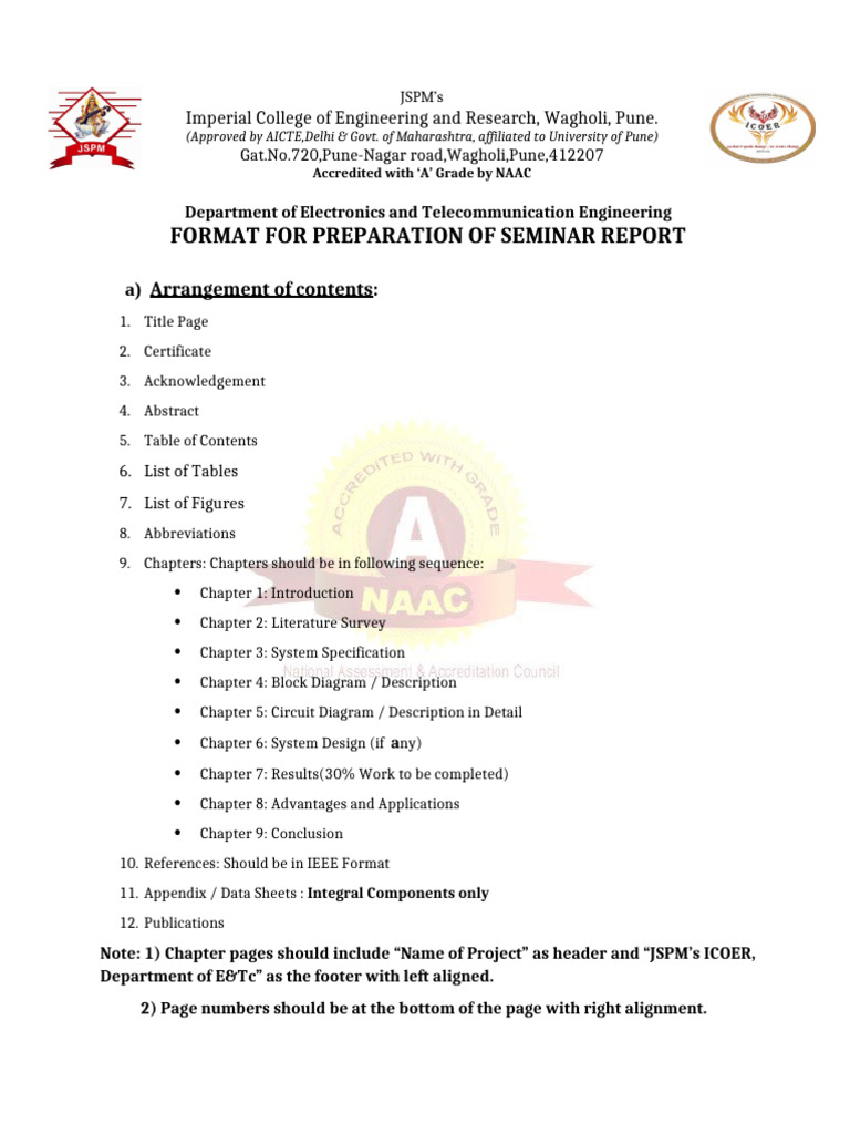 Seminar Report Format for E&T Engineering | PDF