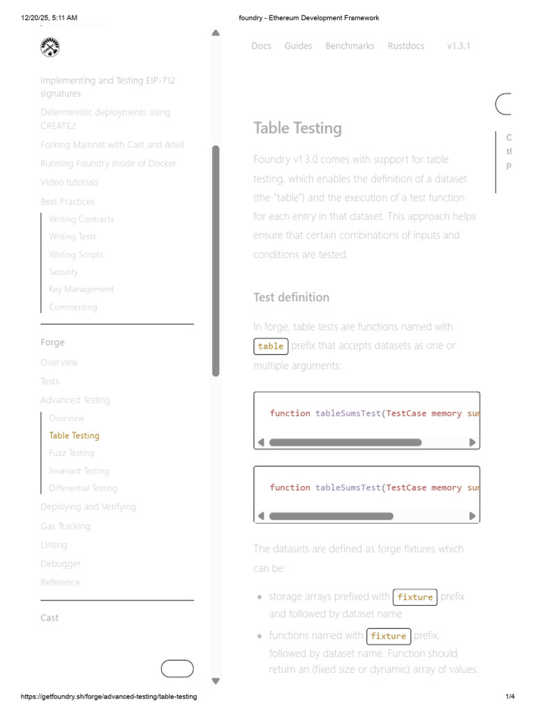 Table Testing in Foundry Framework | PDF | Function (Mathematics ...