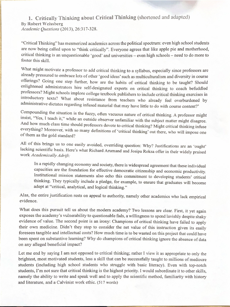 1. Critically Thinking About Critical Thinking (Shortened and Adapted ...