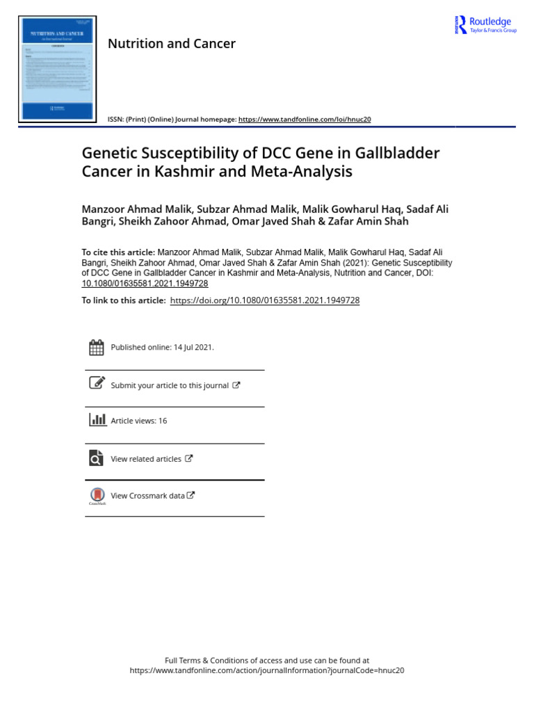 Genetic Susceptibility of DCC Gene in Gallbladder Cancer in Kashmir and ...