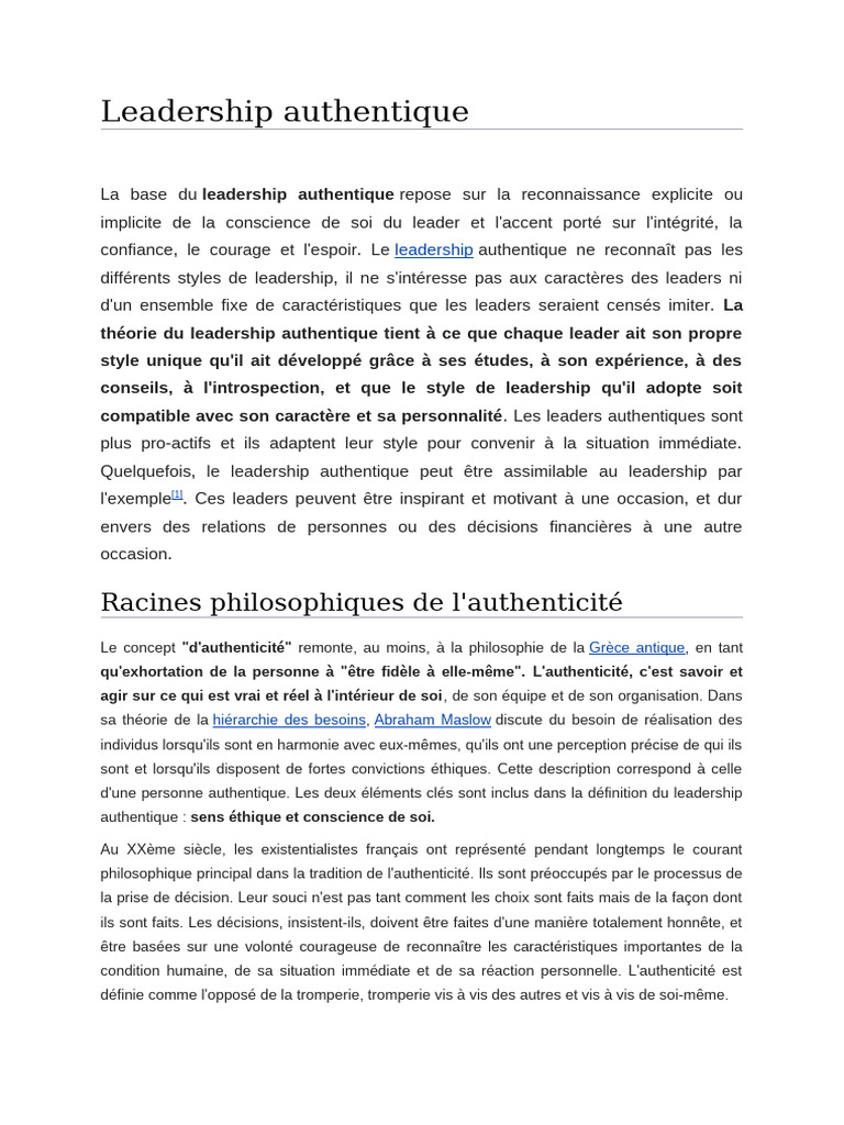 Leadership Authentique : Conscience et Intégrité | PDF | Direction ...