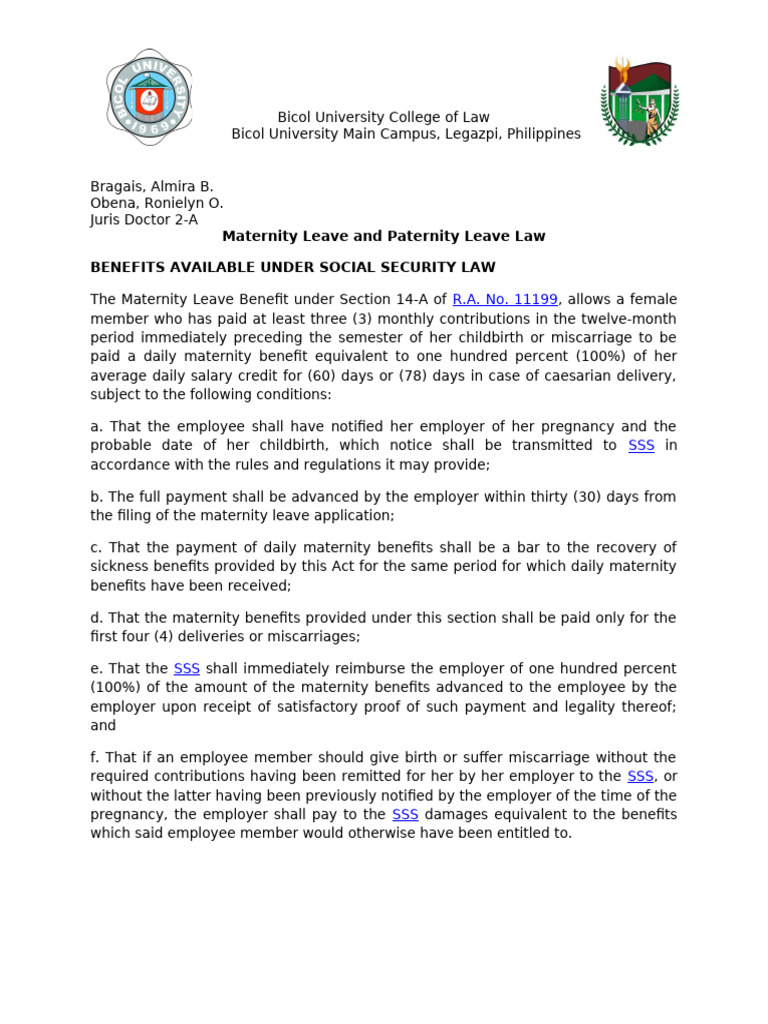Maternity and Paternity Leave Laws in the Philippines | PDF | Parental ...