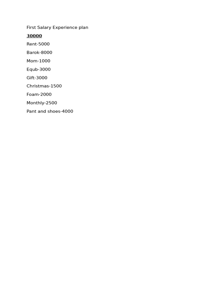 First Salary Plan | PDF