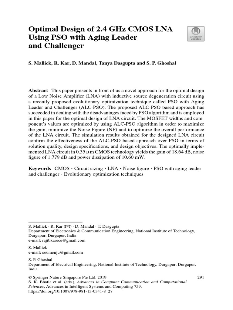 Optimal Design of 2.4 GHZ CMOS LNA | PDF | Mosfet | Cmos