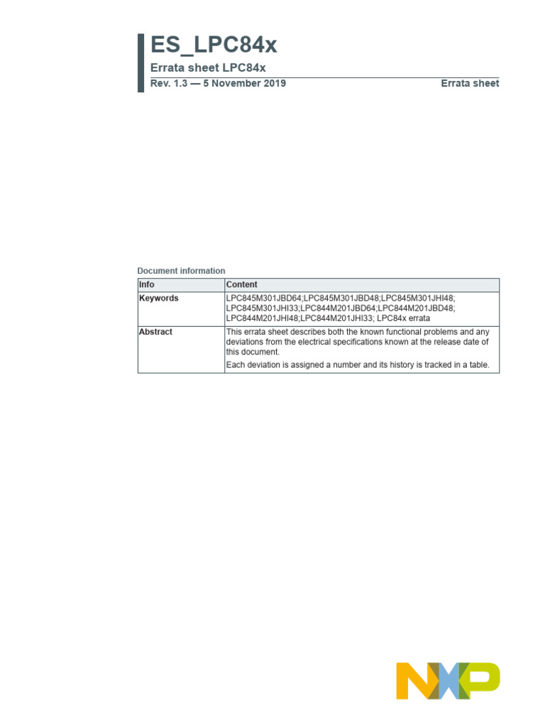 LPC84x Errata Sheet Overview | PDF | Booting | Legal Liability