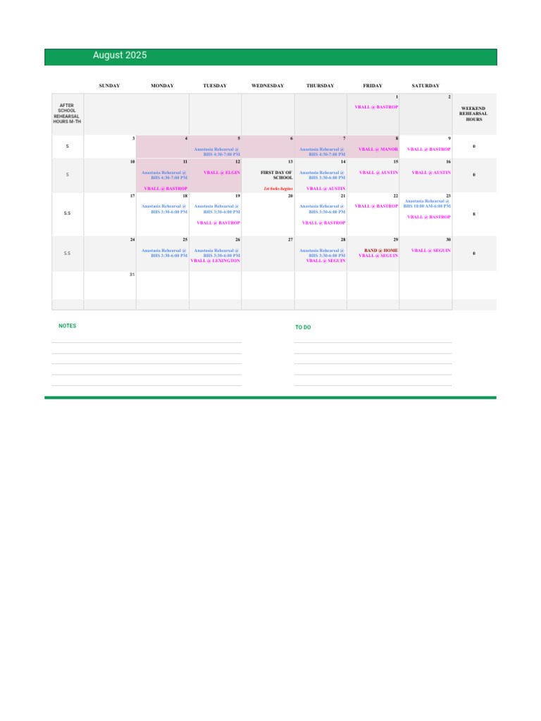 August to December 2025 Rehearsal Schedule | PDF | Organized Events