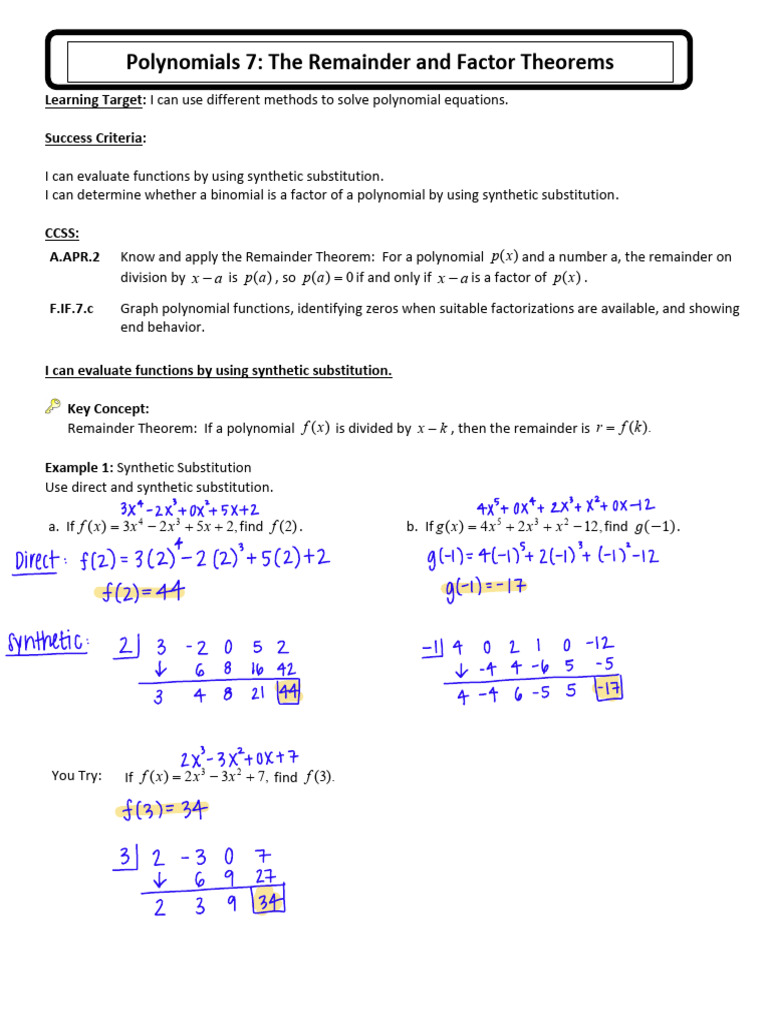 Remainder and Factor Theorems Explained | PDF | Polynomial | Algorithms