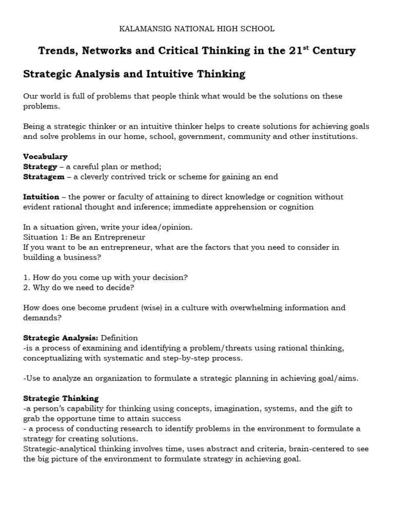 8 TNCT Strategic Analysis and Intuitive Thinking | PDF | Thought ...