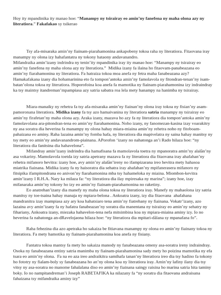 Endrika Famakafakana (Ohatra Fandrafetana) | PDF