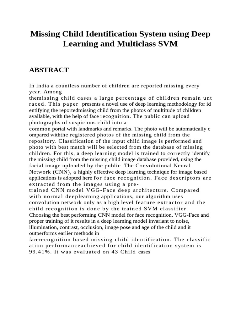 Missing Child Identification System Using Deep Learning and Multiclass ...
