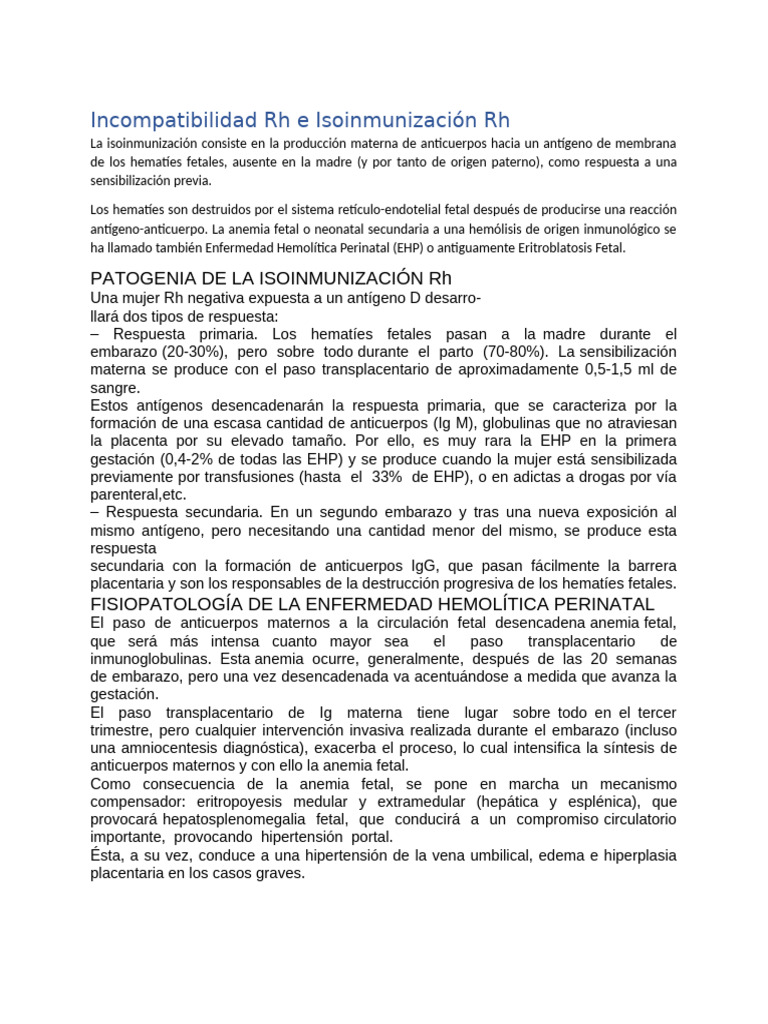 Incompatibilidad RH e Isoinmunización RH | PDF | El embarazo ...