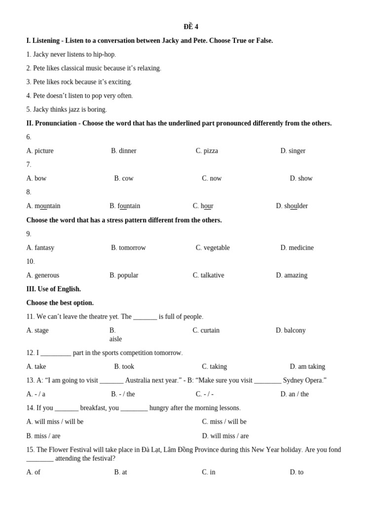 Listening and English Practice Test | PDF