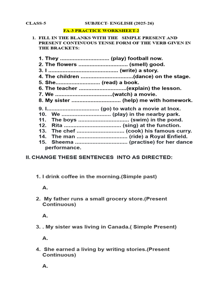 Class 5 Fa-3 English Worksheet-2 (2025) - Copy.docx | PDF