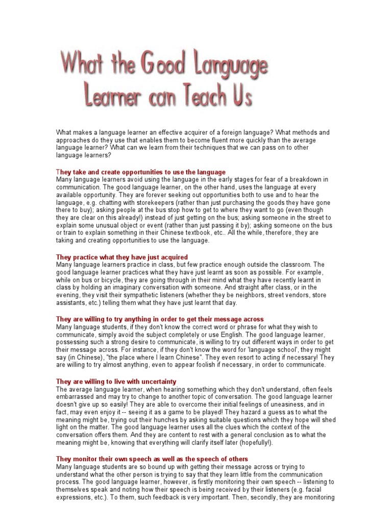 Art. 2 What The Good Language Learner Can Teach Us | PDF | Foreign ...