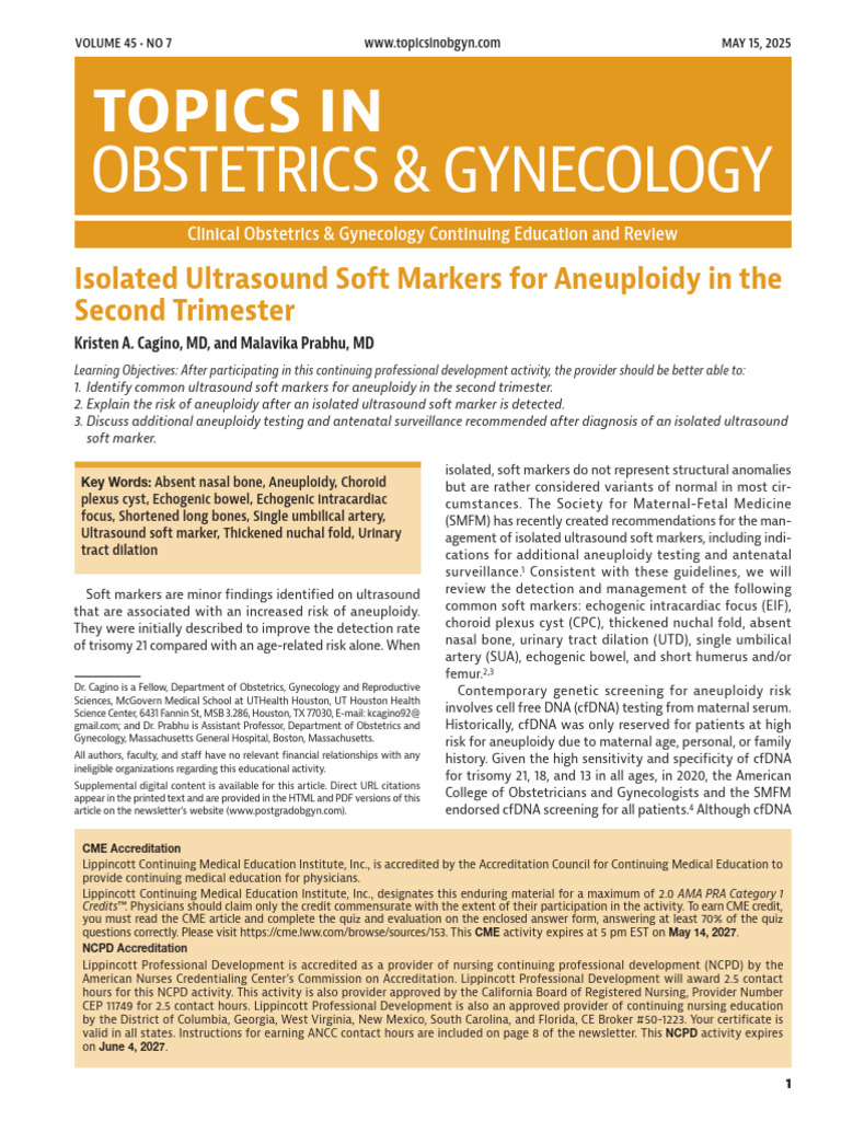 Isolated Ultrasound Soft Markers for Aneuploidy in the Second Trimester ...