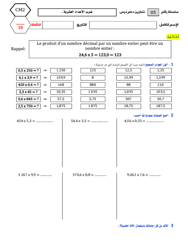 Multiplication_Les_nombres_décimaux_Exercice_Série_05 | PDF