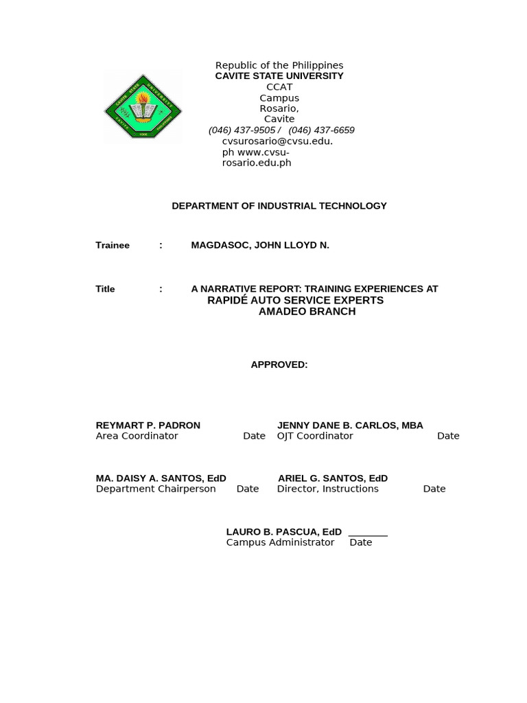 Narrative Report Sample | PDF | Brake | Knowledge