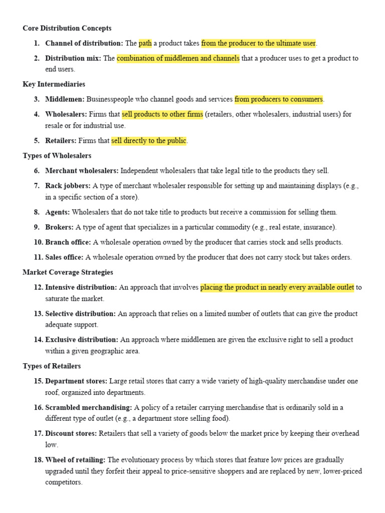 W8&9 Distribution Key Terms | PDF | Retail | Marketing