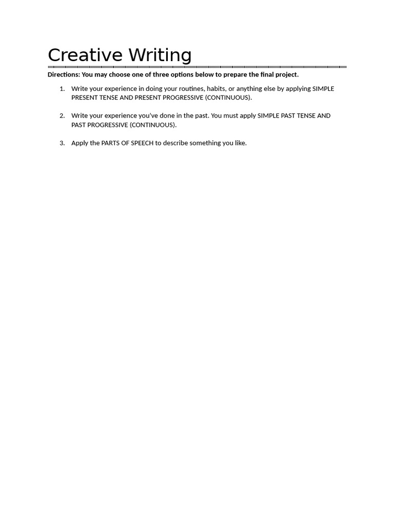 Creative Writing Project Guidelines | PDF