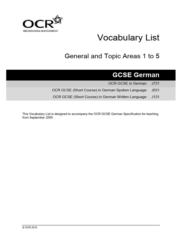 German Vocabulary List | PDF | English Language | Word