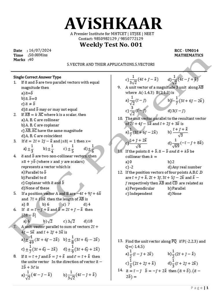 12th MATHEMATICS - VECTORS | PDF | Euclidean Vector | Classical Geometry