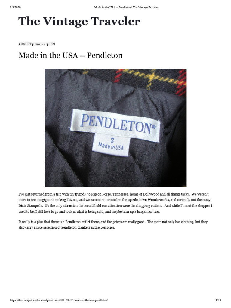 Pendleton: Quality Made in the USA | PDF | Clothing
