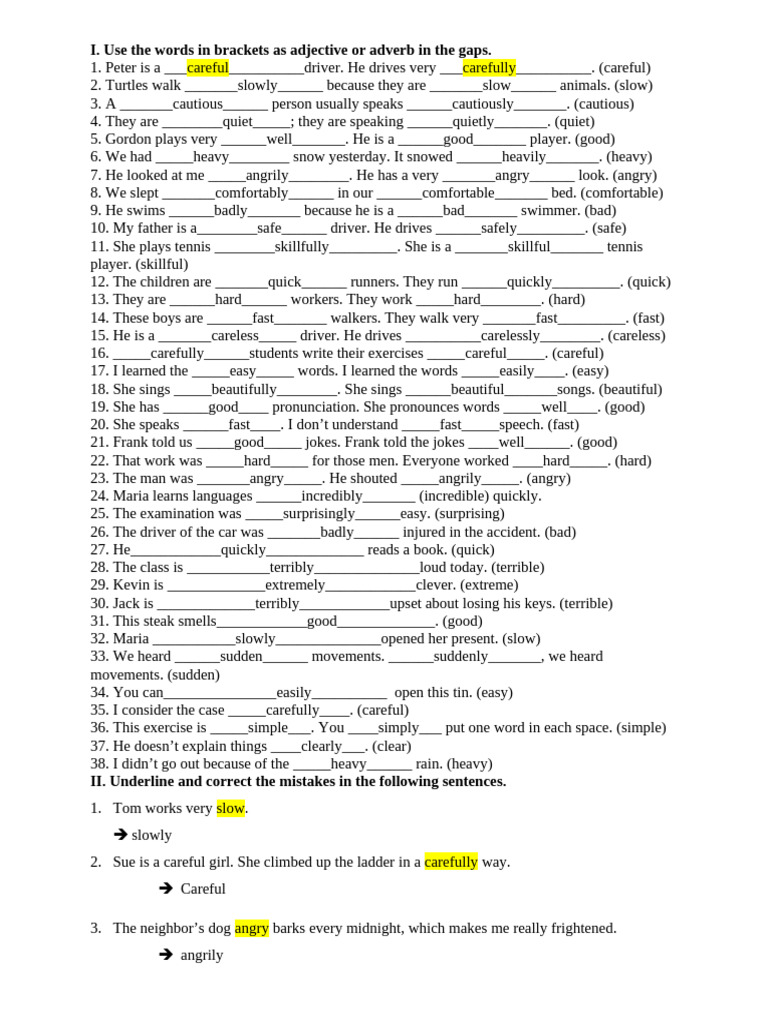 Adjective and Adverb Usage Exercises | PDF | Languages | Foreign ...