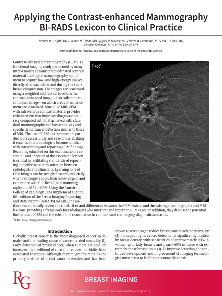 Contrast-Enhanced Mammography Insights | PDF | Mammography | Breast Cancer