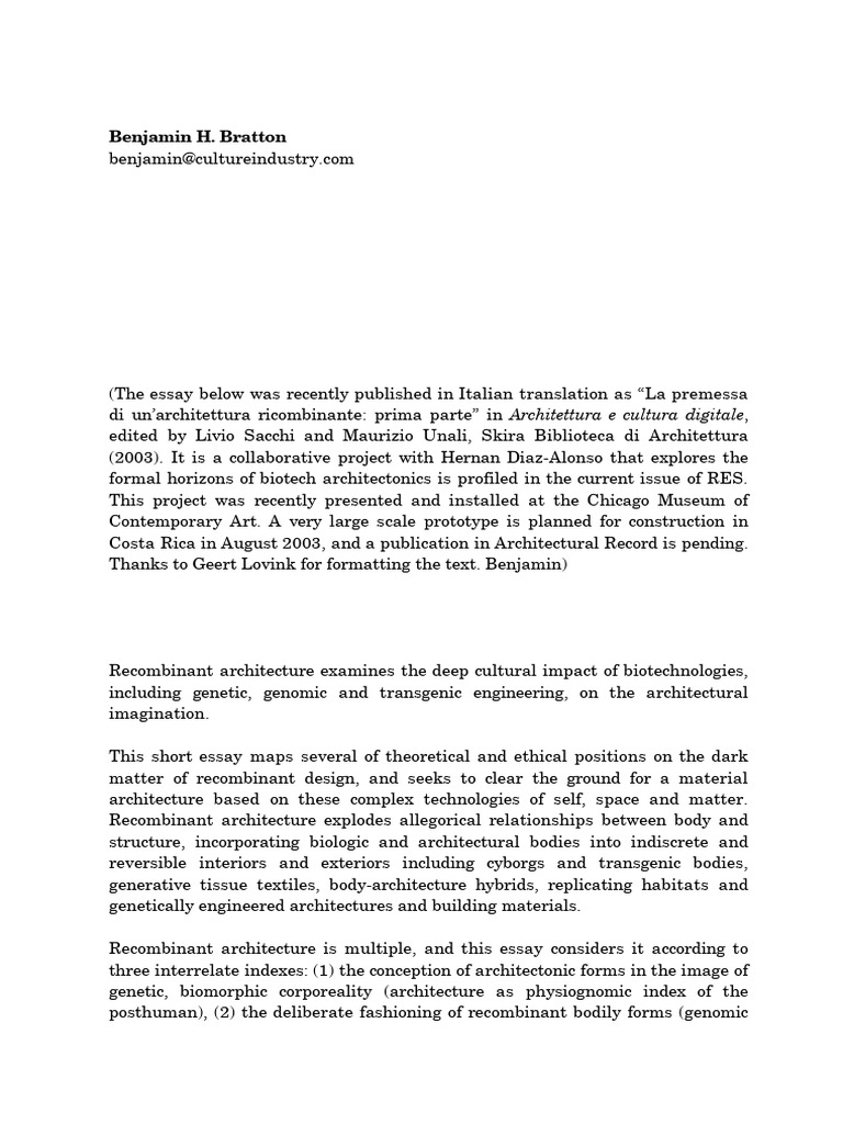 Recombinant Architecture and Biotech Impact | PDF | Biology