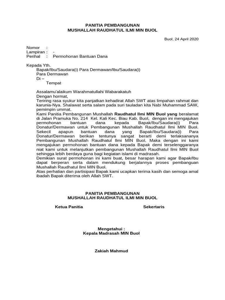 Permohonan Dana Pembangunan Mushallah | PDF