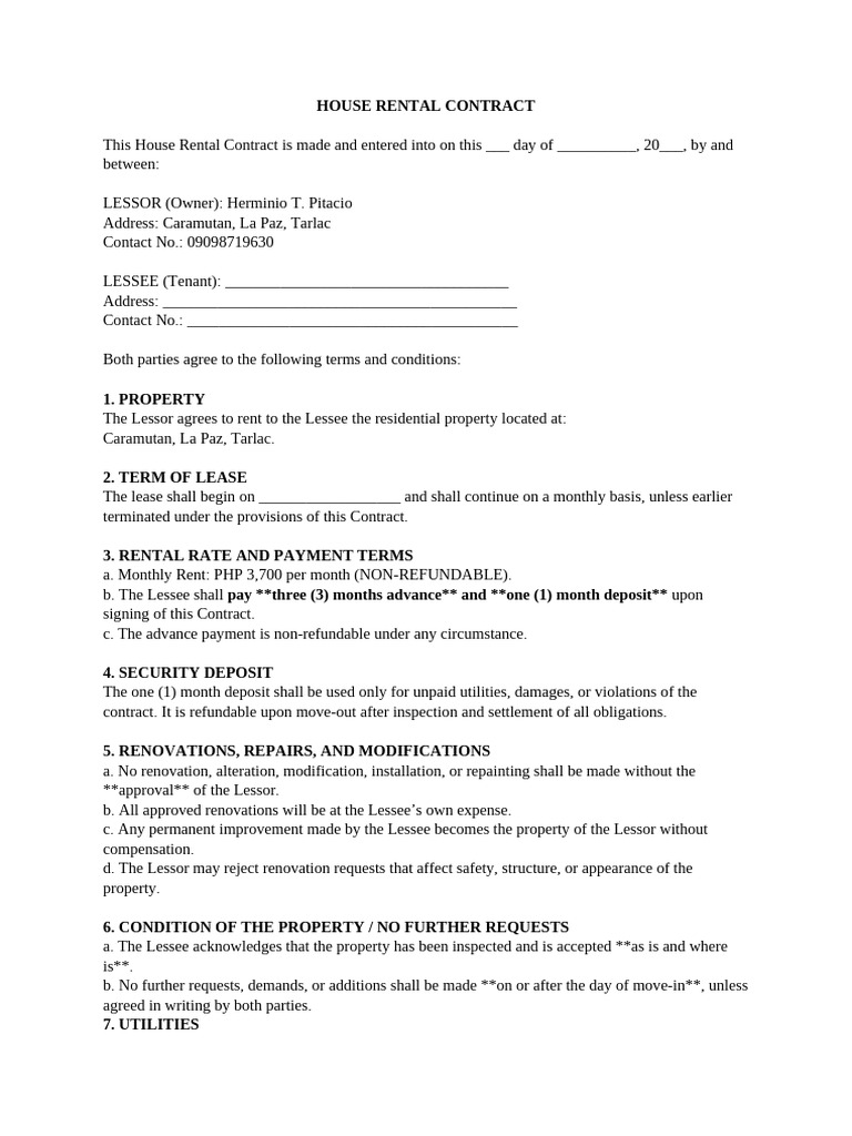 Updated House Rental Contract | PDF | Lease | Civil Law (Legal System)