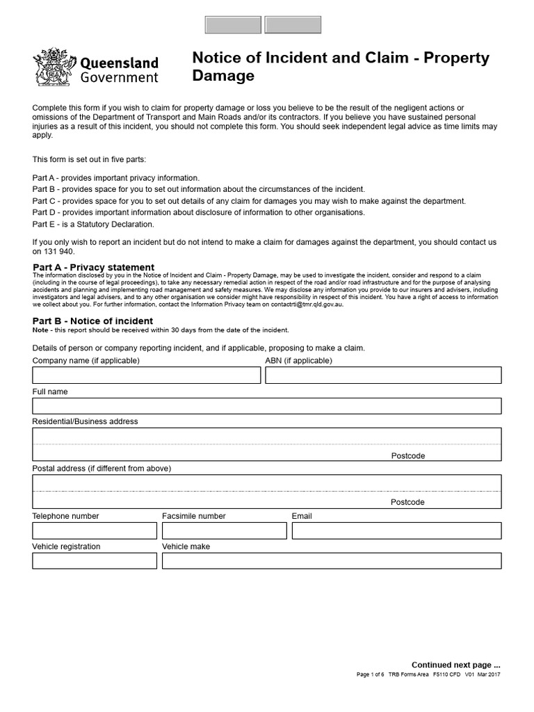 Notice of Incident and Claim | PDF | Queensland