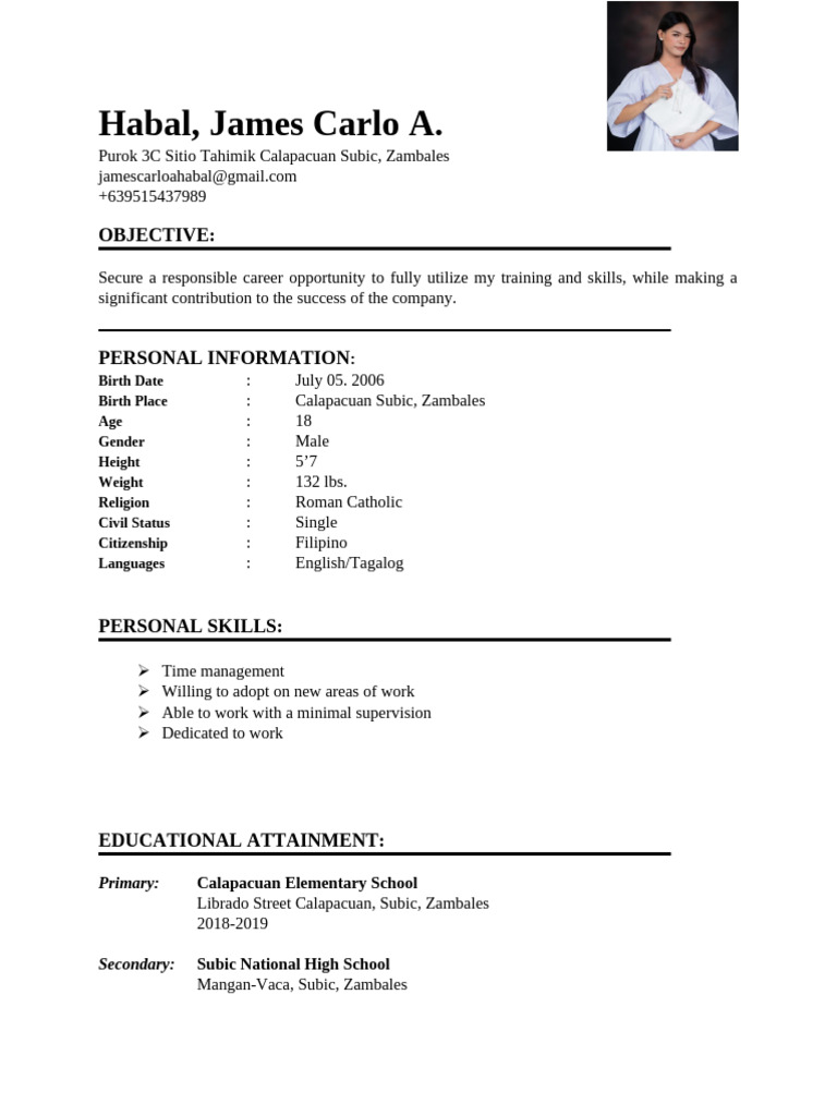 James Carlo A. Habal Resume | PDF