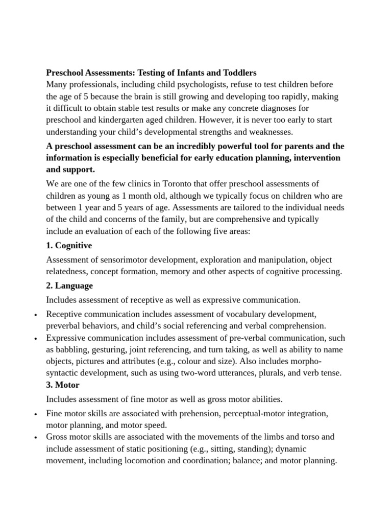 Preschool Assessments for Early Development | PDF | Intellectual ...