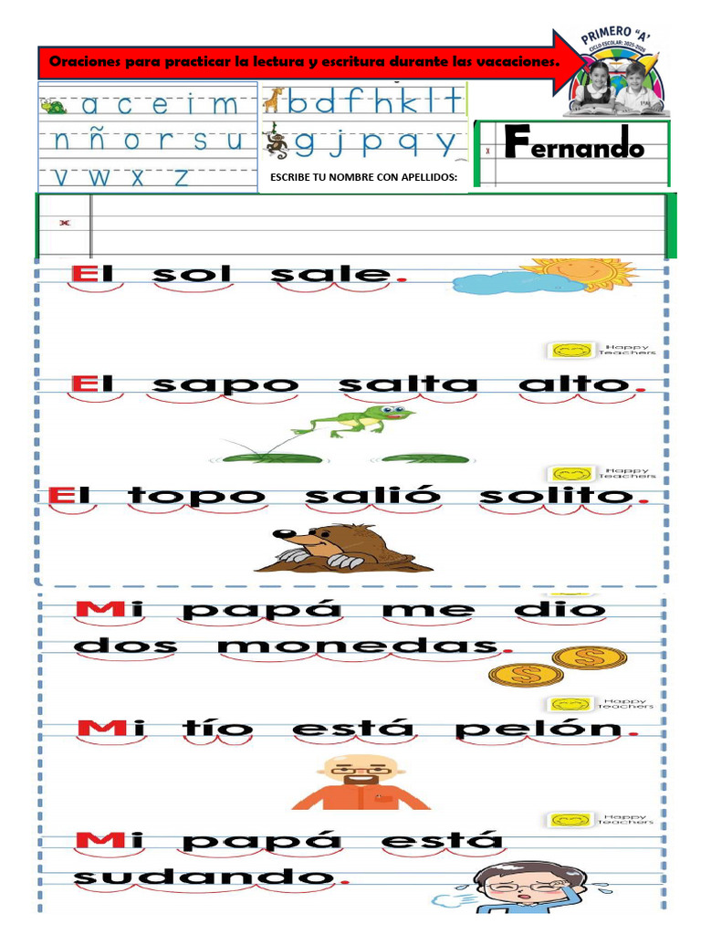 Oraciones para Practicar La Lectura Durante Las Vacaciones Escolares | PDF