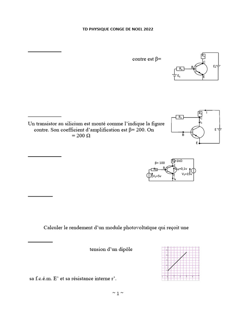 Exercices sur les Transistors et Circuits Électriques | PDF | Tension ...