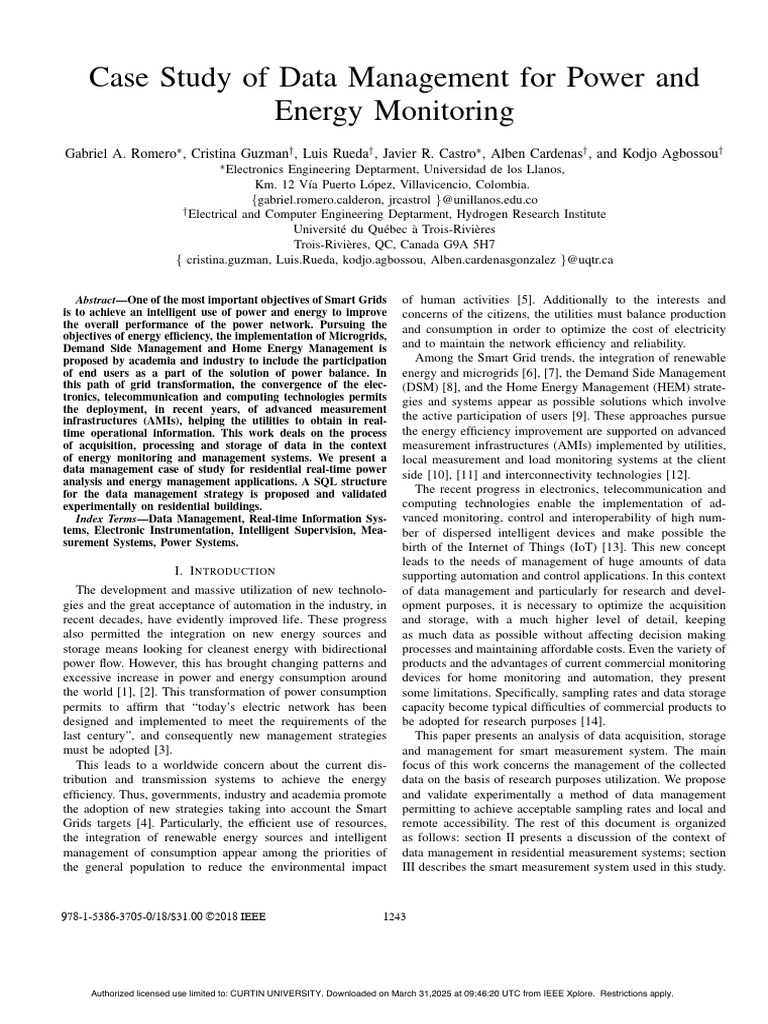 Case Study of Data Management For Power and Energy Monitoring | PDF ...